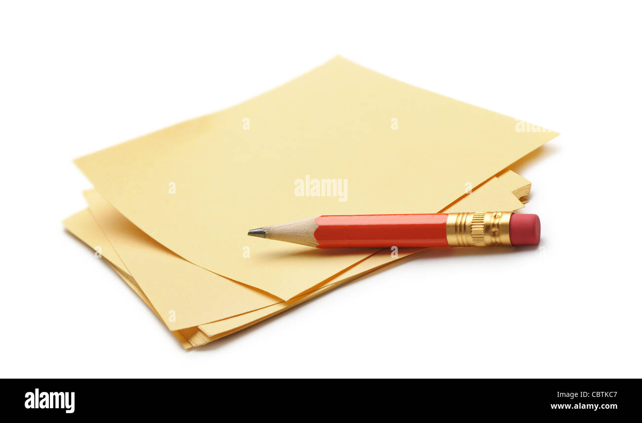Paper note and a red pencil. It is isolated on a white background Stock ...