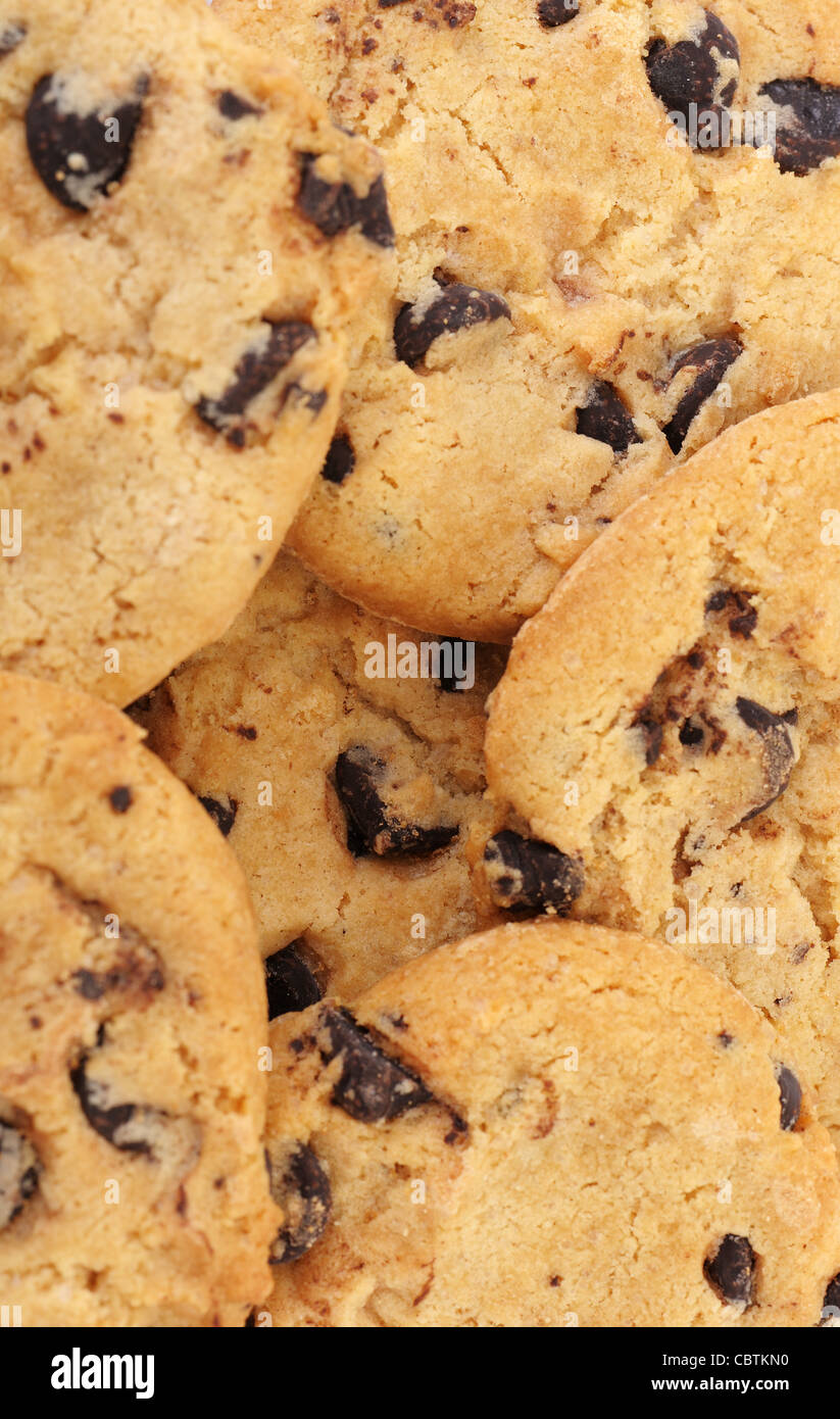 Chocolate chip cookies background.Detailed photo closeup Stock Photo ...