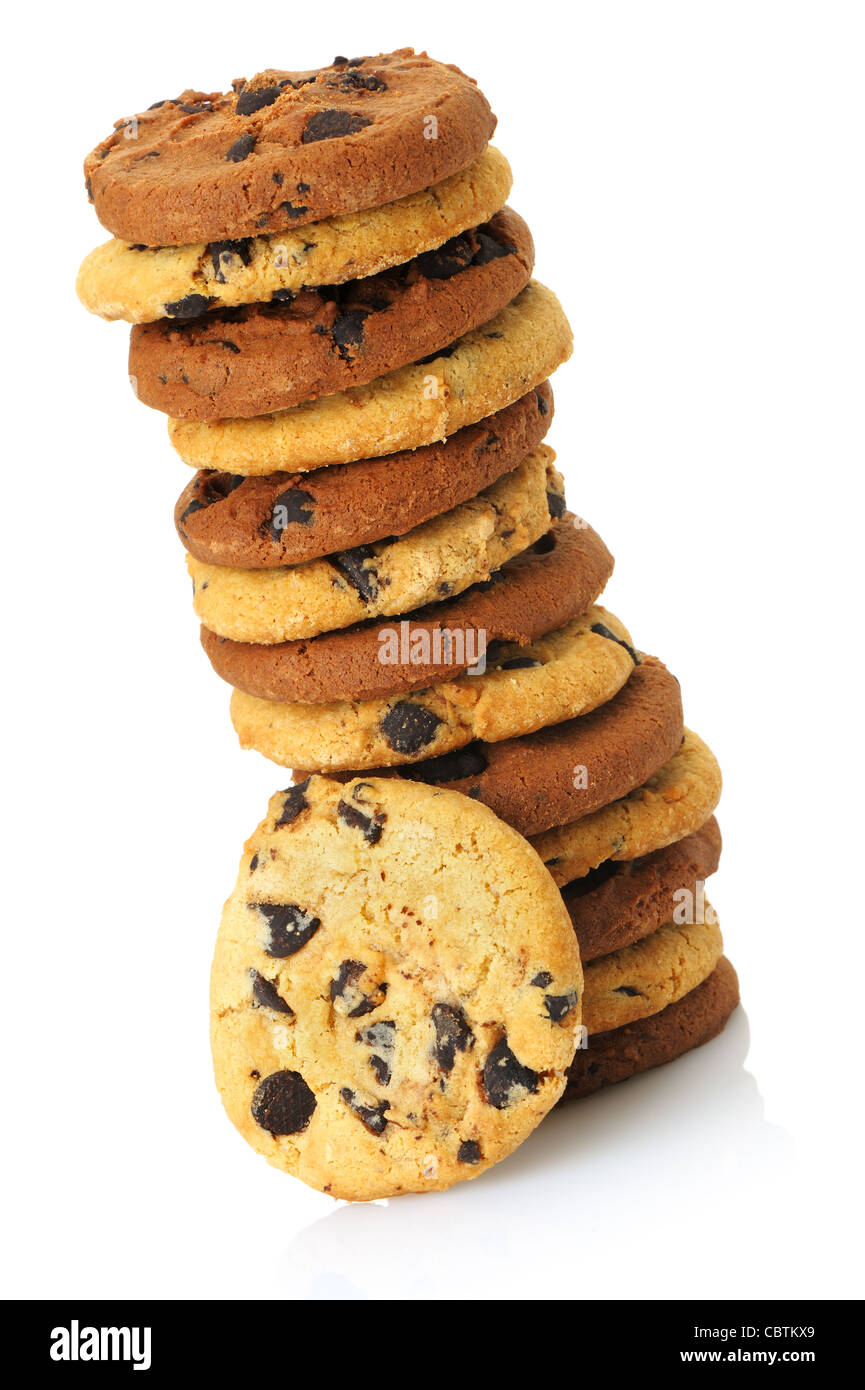 A stack of chocolate chip cookies. Isolated on a white background Stock ...
