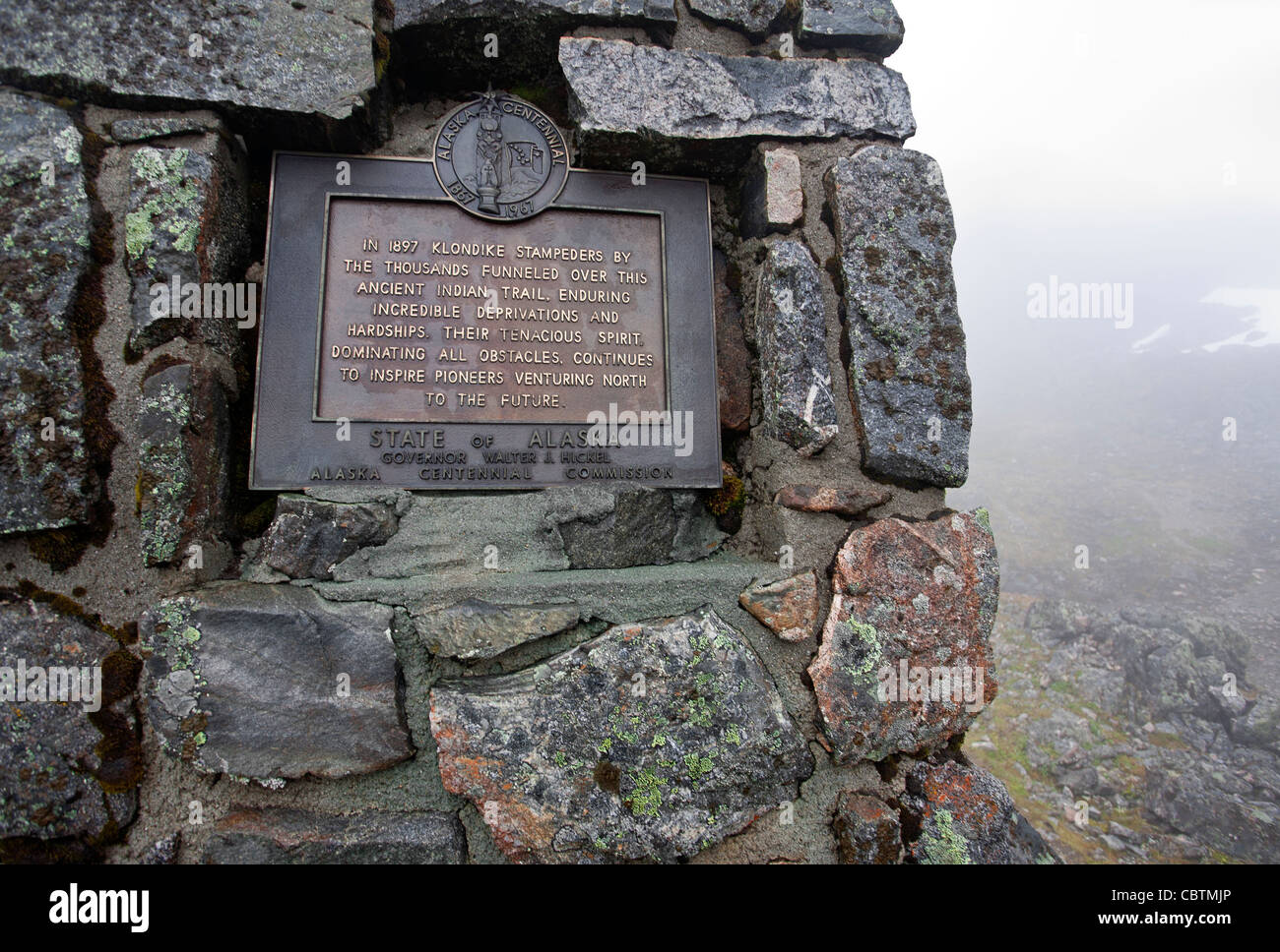 A commemoration plaque at the Chilkoot Pass. Chilkoot Trail. Alaska ...