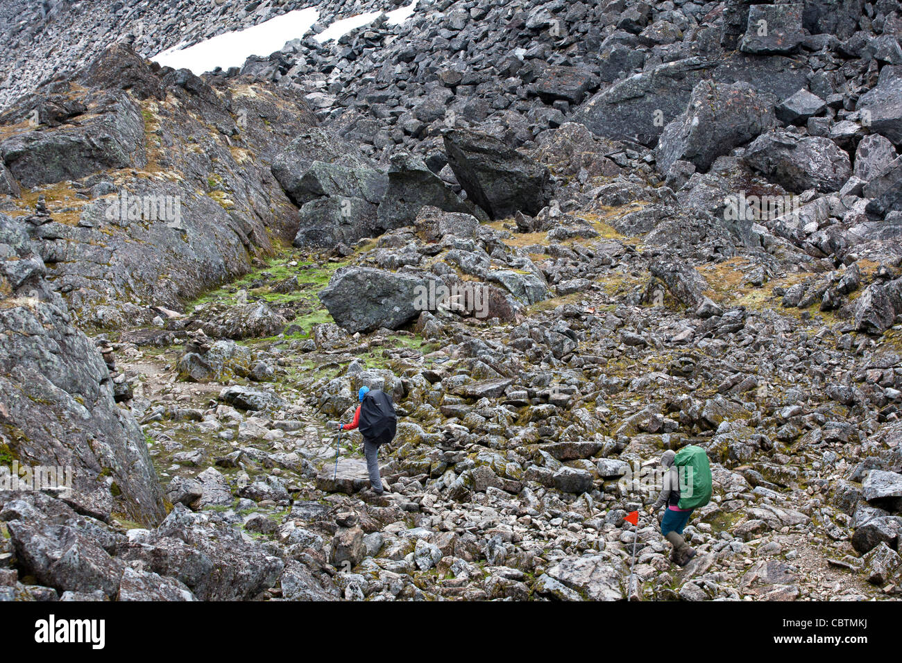 Trekking the Chilkoot Trail. Chilkoot Pass. USA-Canada border Stock ...