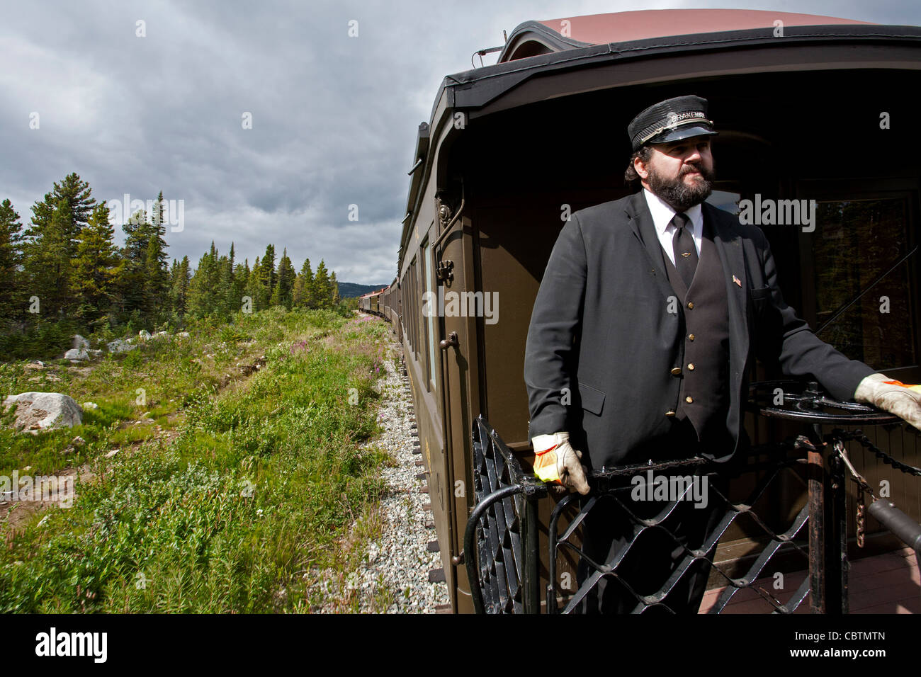 The brakeman. White Pass and Yukon train. British Columbia. Canada Stock Photo - Alamy
