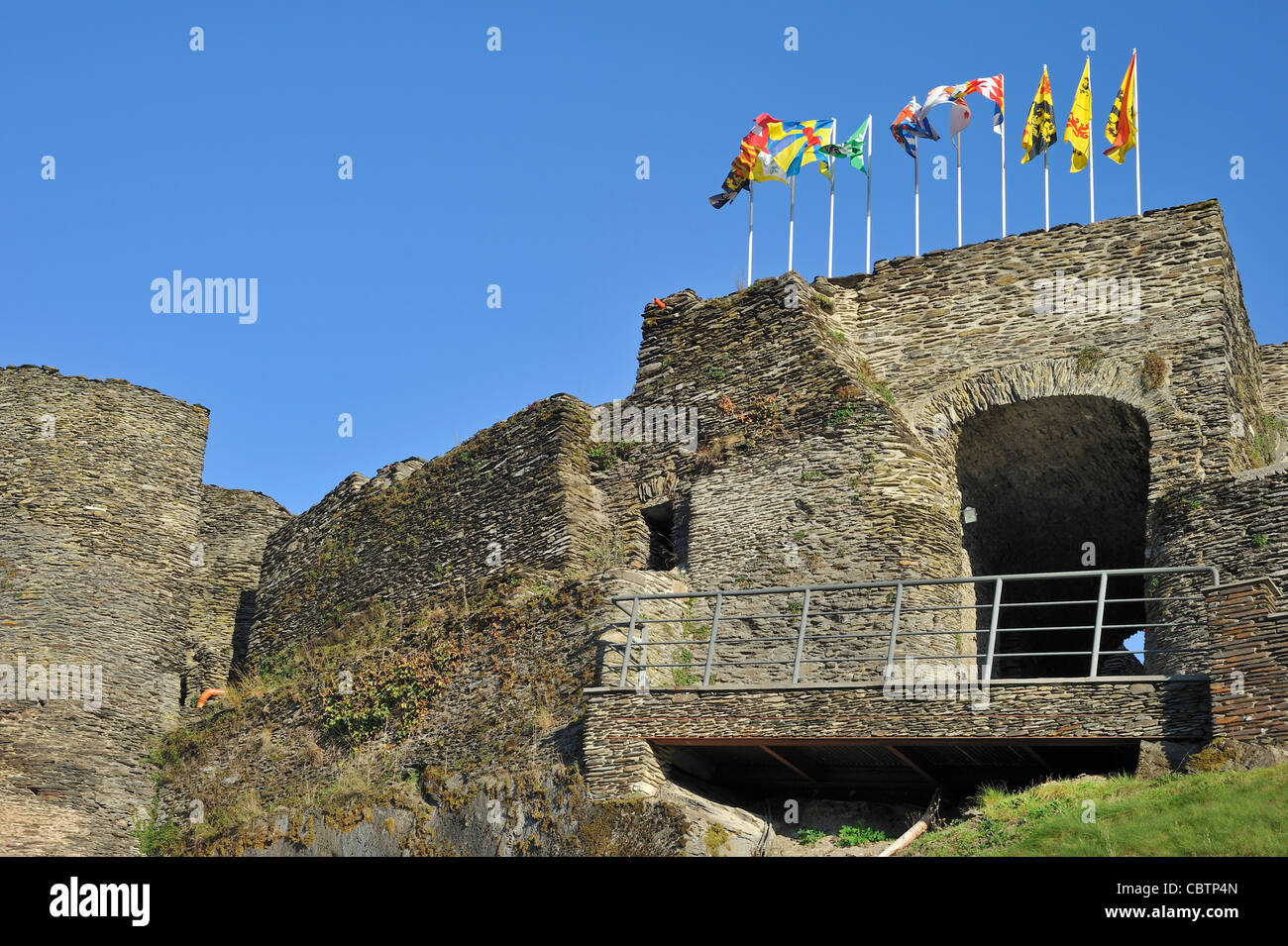 Entrance gate of ruined medieval castle in La Roche-en-Ardenne ...