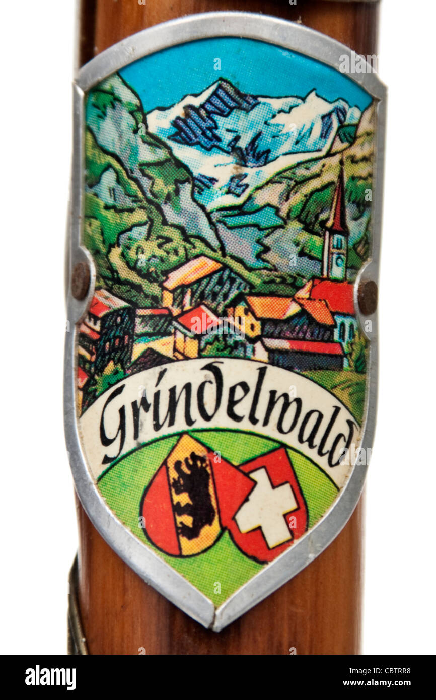 Walking stick with souvenir shield of Grindelwald, Switzerland Stock ...