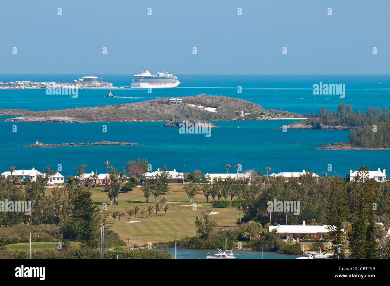 Bermuda. Looking out over Great Sound and smaller Riddell's Bay and ...