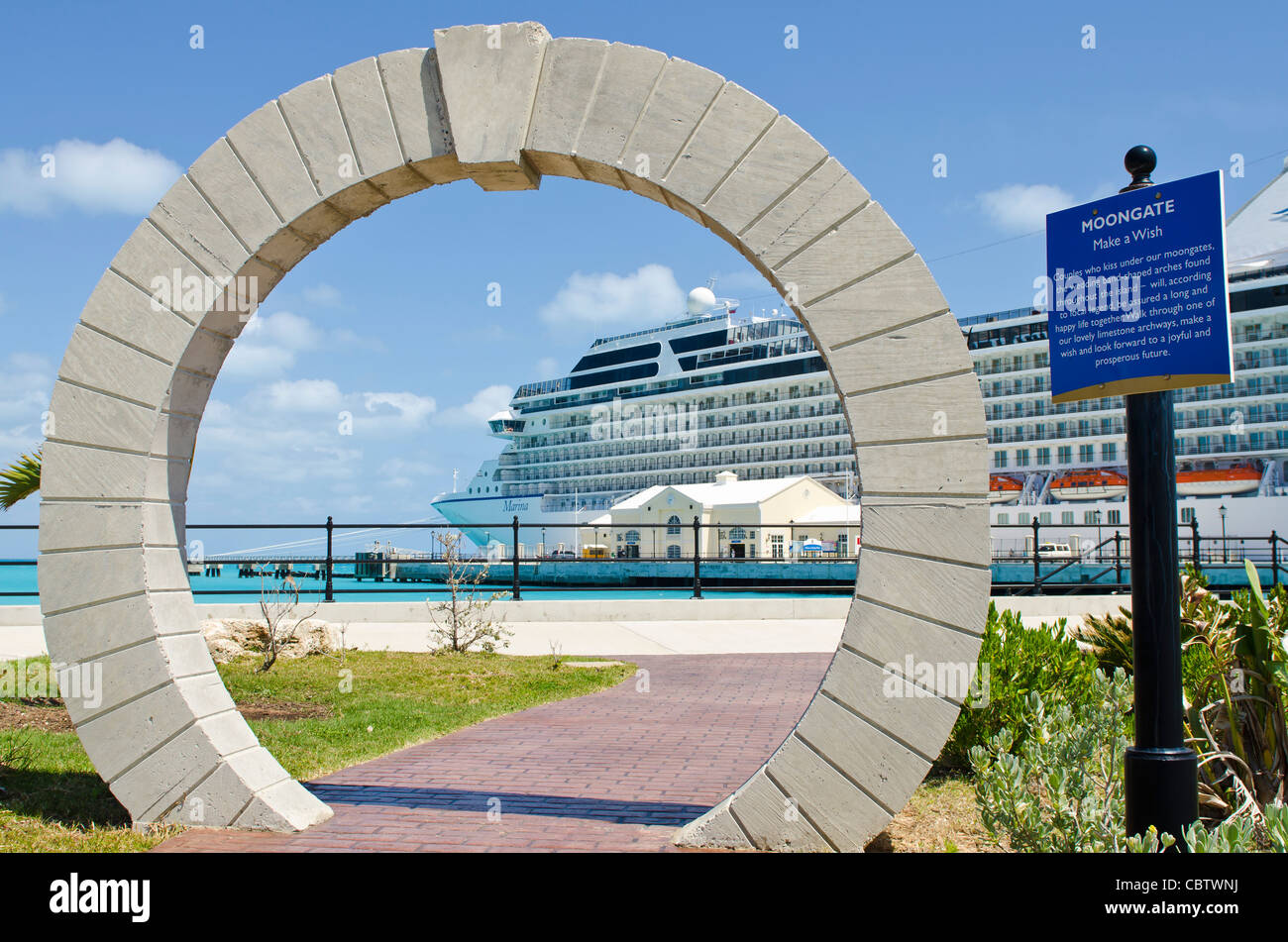 Bermuda. Moon gate at cruise terminal in the Royal Naval Dockyard ...