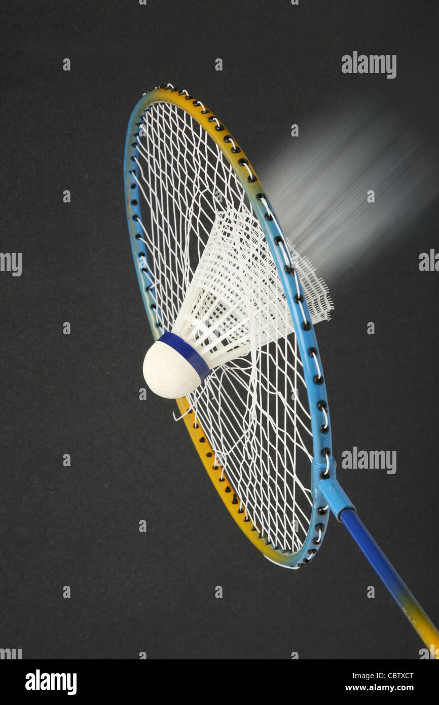 shuttlecock and racket with black background Stock Photo - Alamy