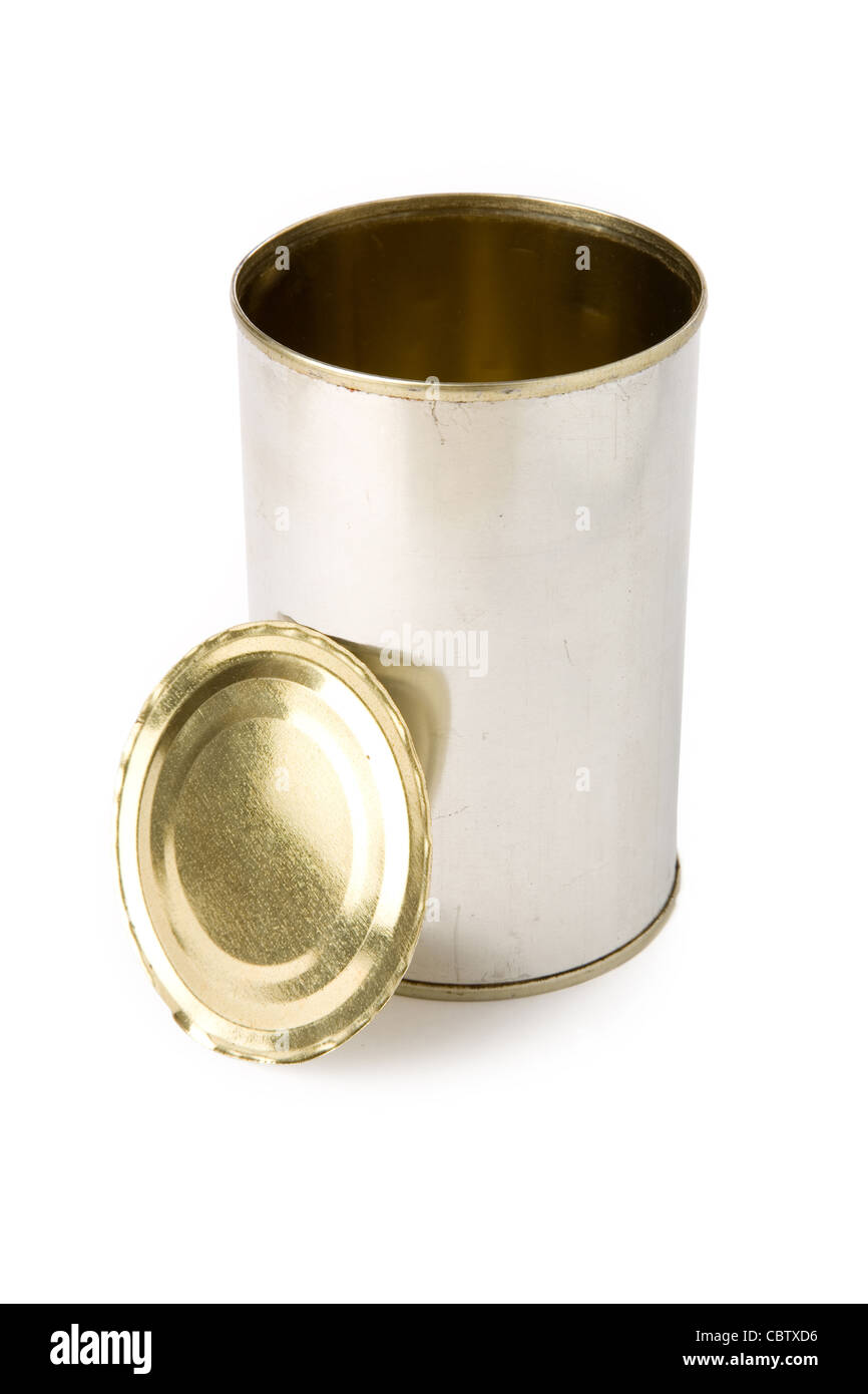 a tin with white background Stock Photo - Alamy