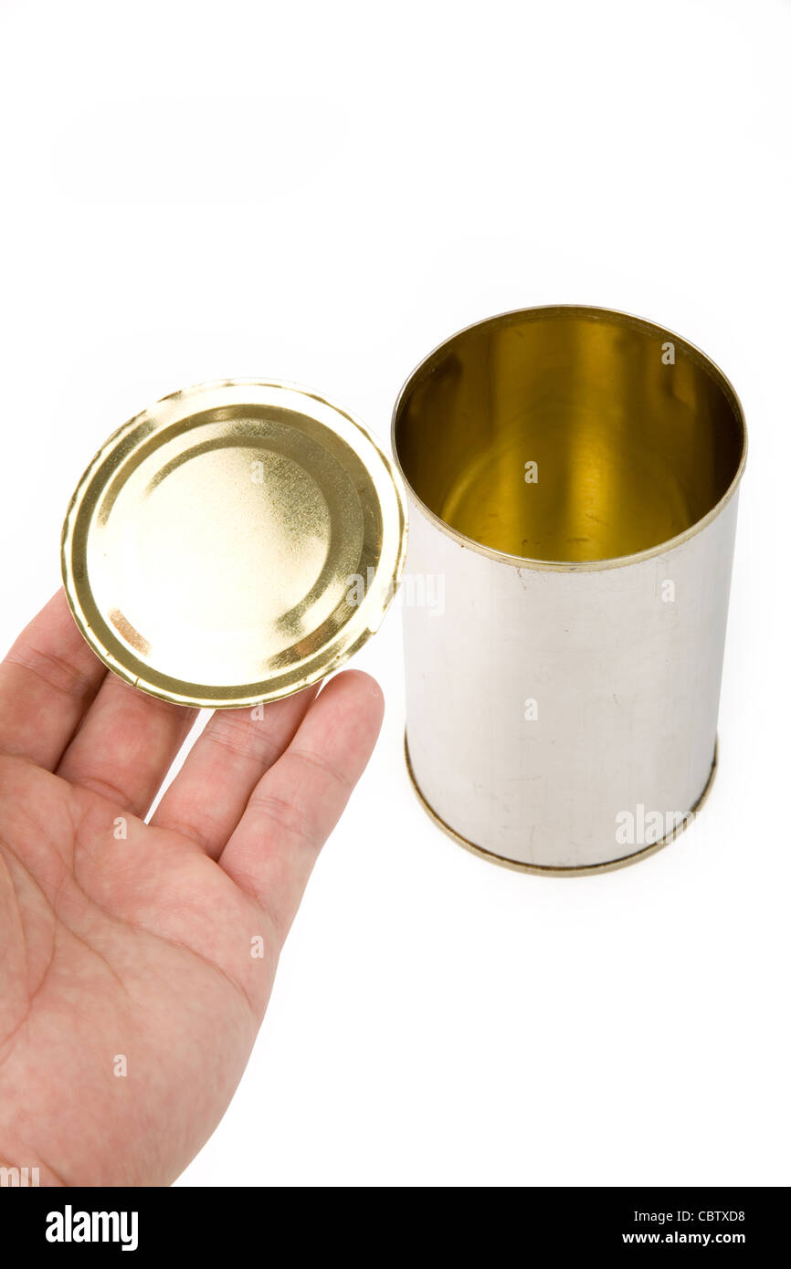 a tin with white background Stock Photo - Alamy