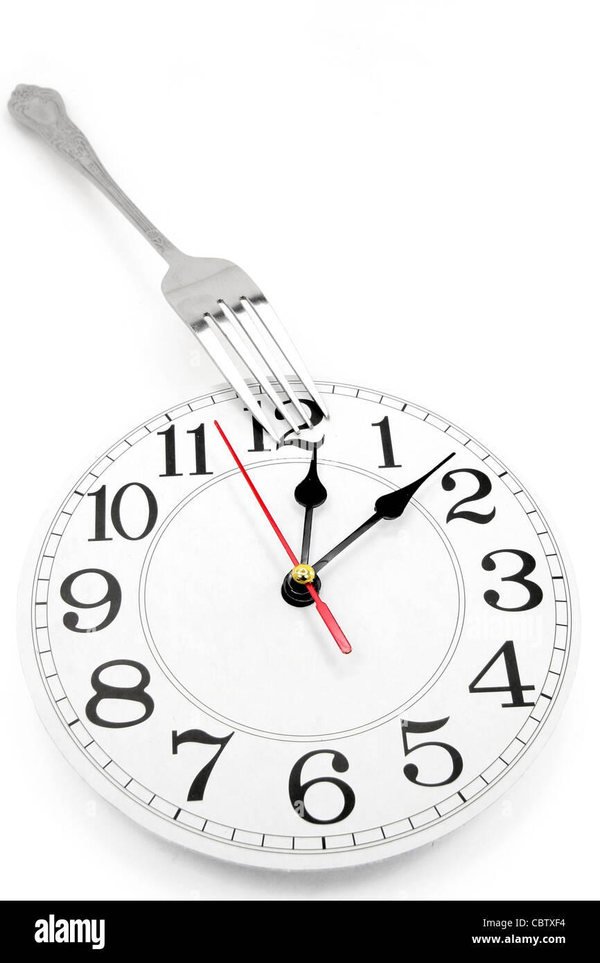 fork and wall clock with white background, concept of lunch time Stock ...