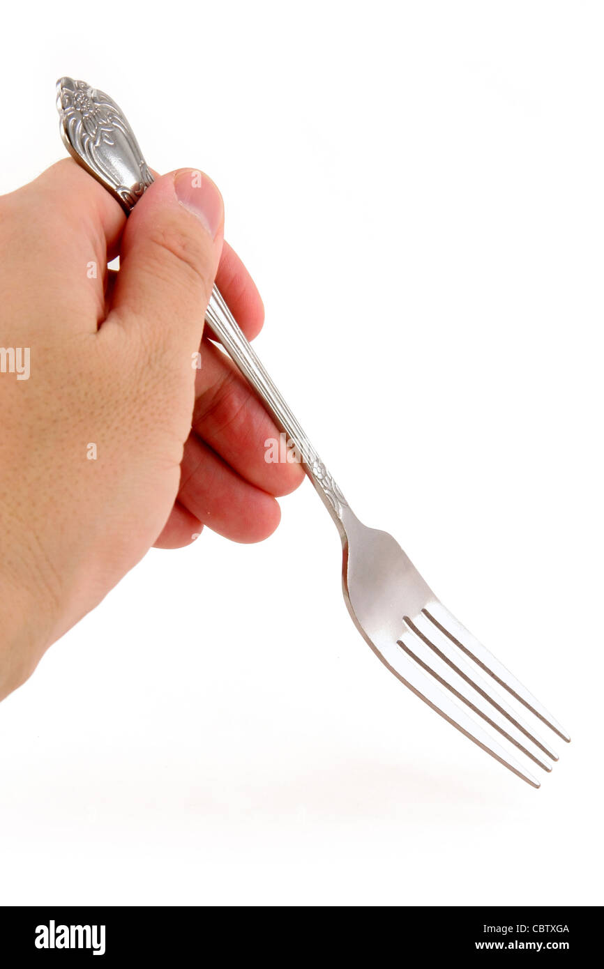 hand holding fork with white background, concept of eating Stock Photo ...