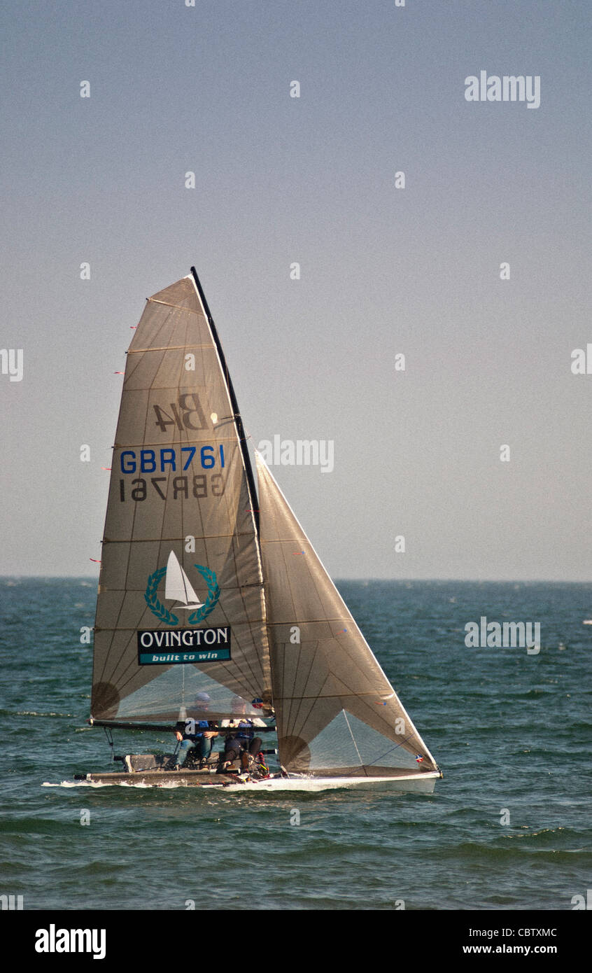 B14 two man monohull dinghy sailing on the North sea at Filey. UK Stock ...