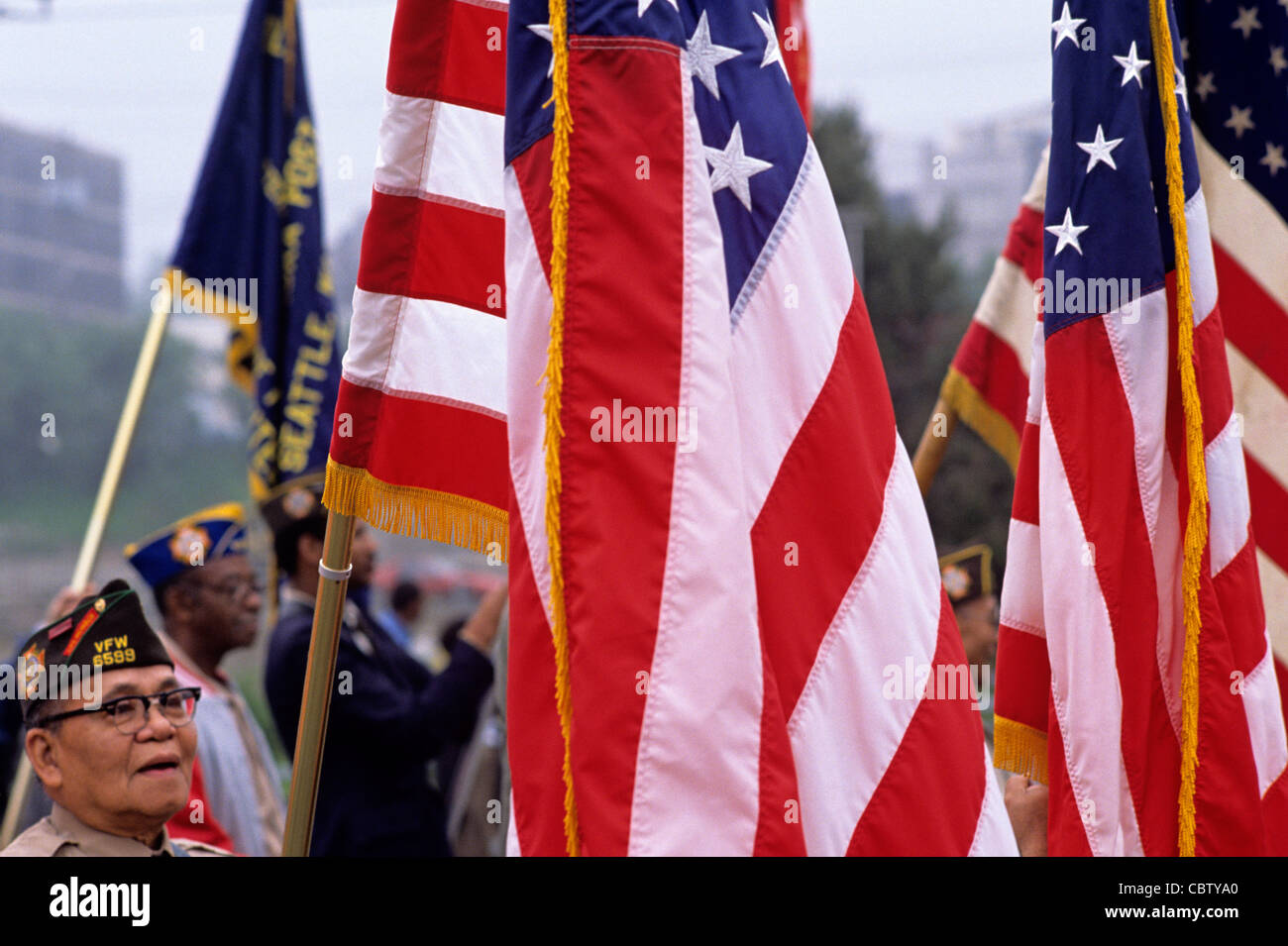 Veteran Day parade along the Seattle waterfront with an Asian vet ...