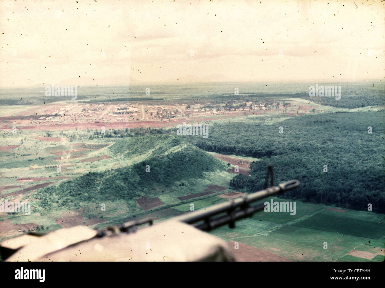 Quan Loi base camp and rubber plantation trees seen from the air during ...