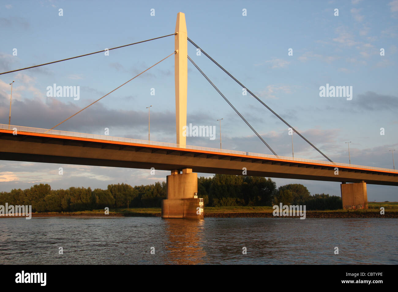 The Ewijk cable stayed suspension bridge over the Waal River west of ...