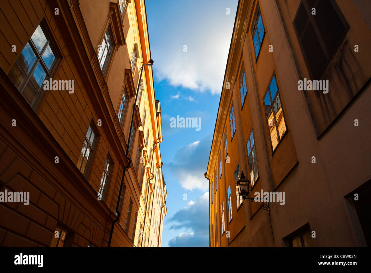View of sky between buildings, Stockholm, Sweden Stock Photo - Alamy