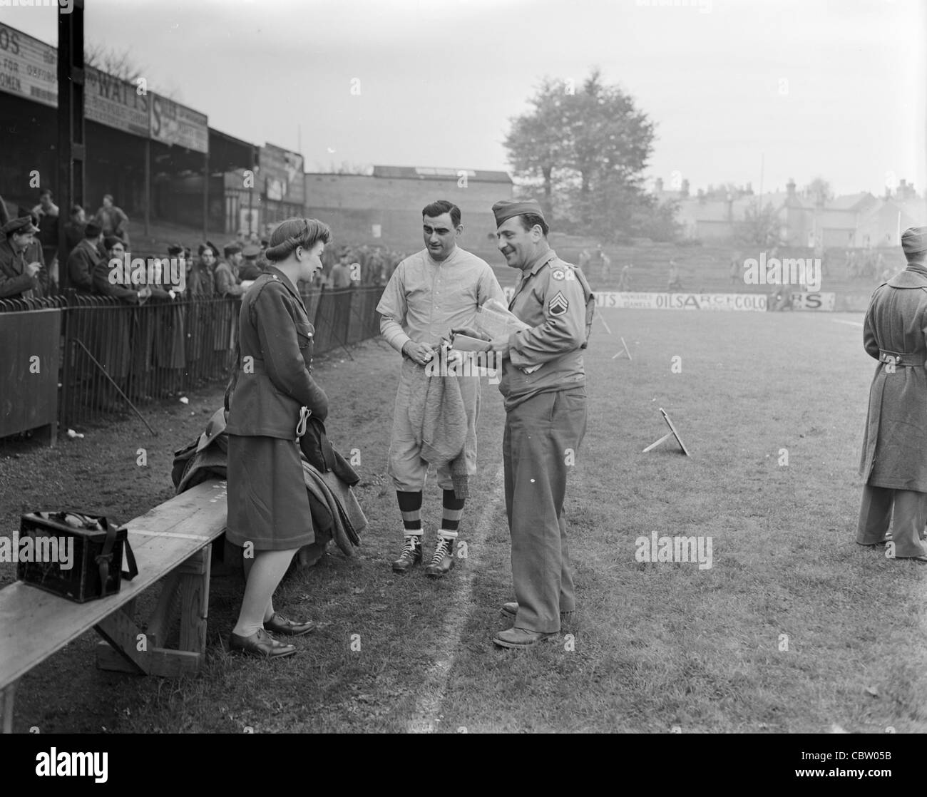 Americans playing football in England UK Britain during WWII Stock ...