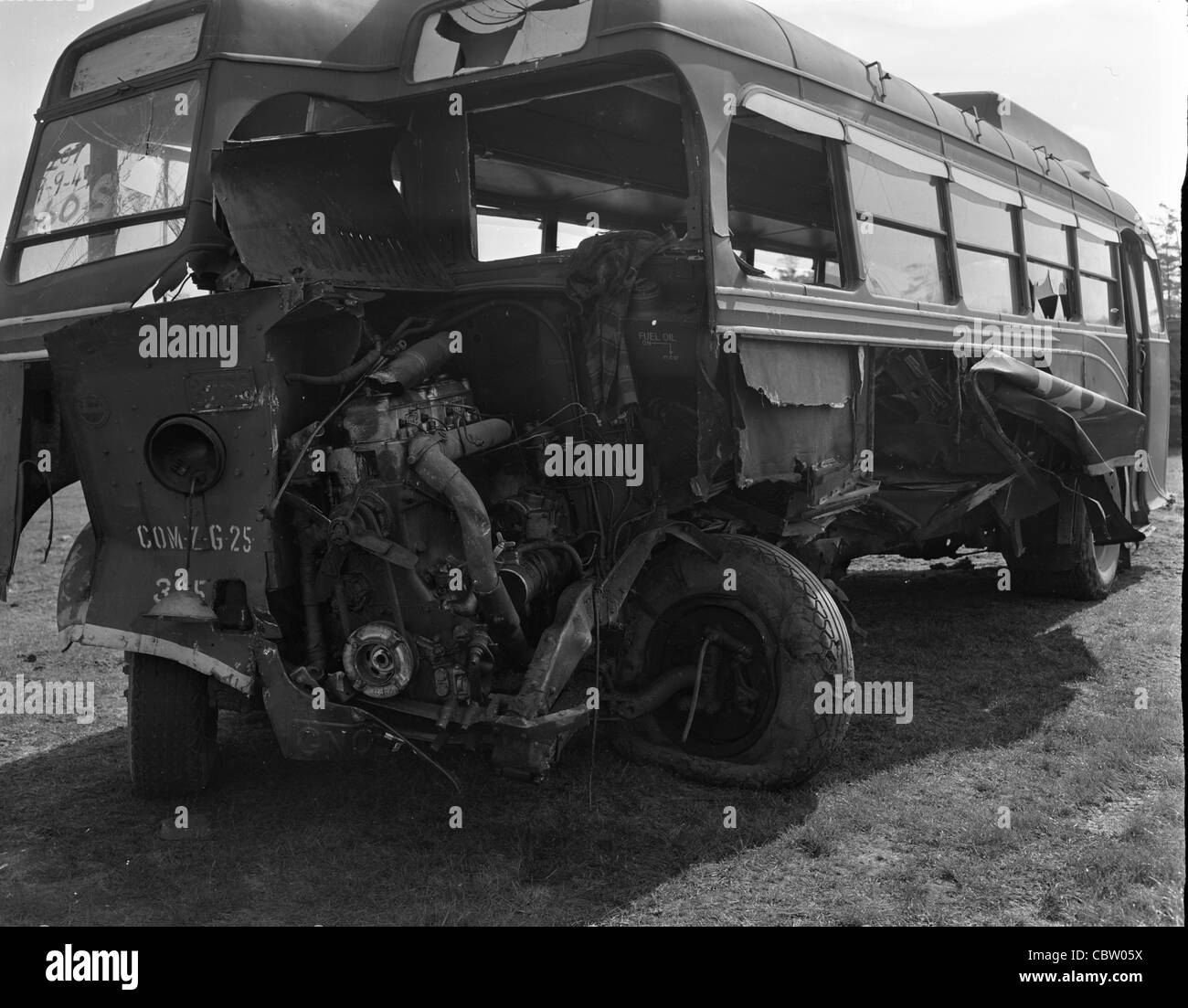 crashed bus during WWII Stock Photo - Alamy