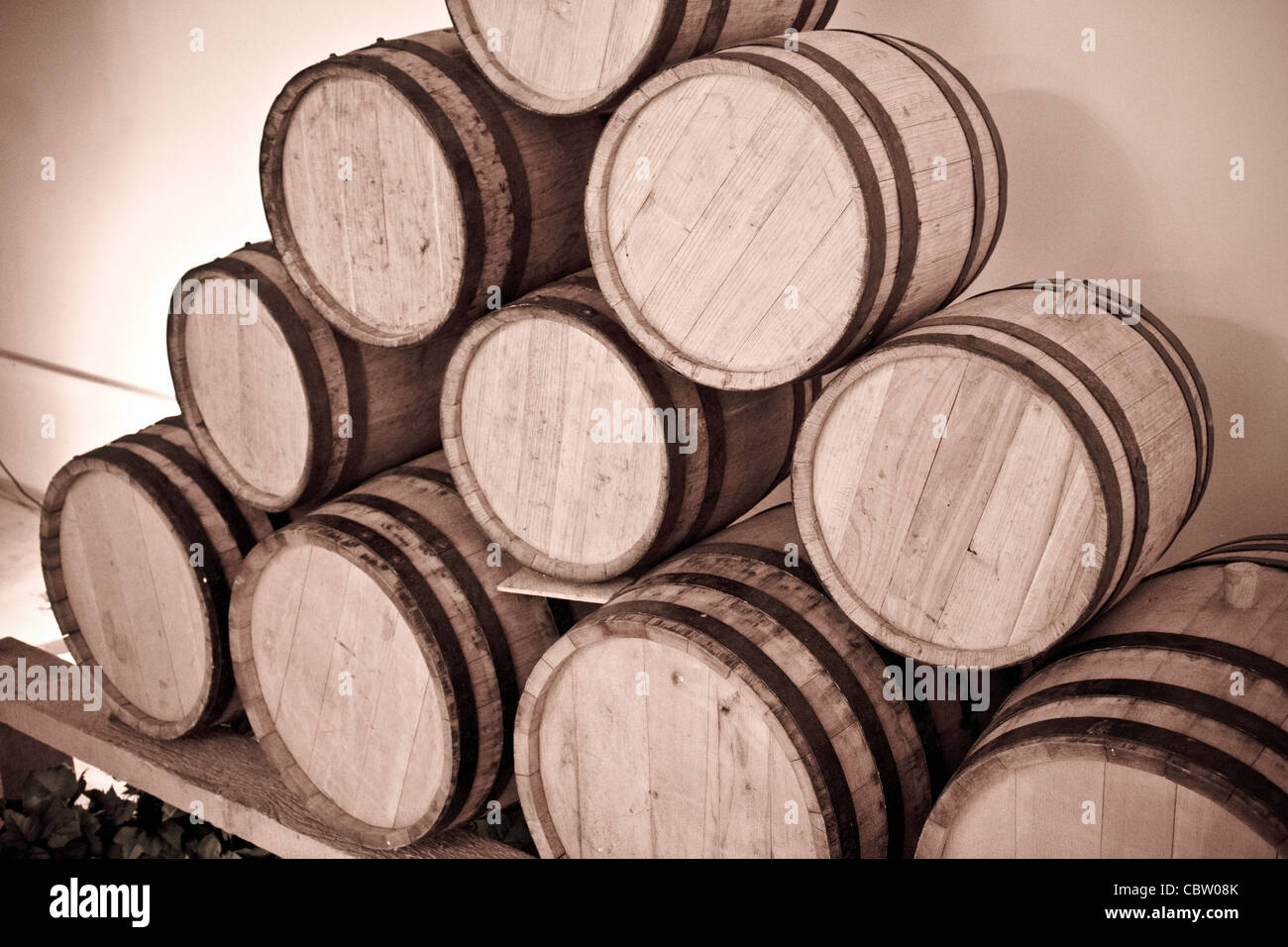 wooden wine barrels in the wineyard cellar Stock Photo - Alamy