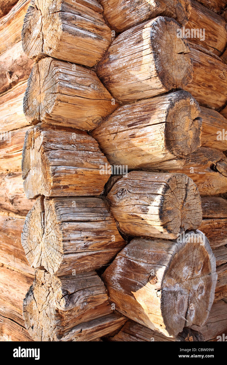 close up photo of the house built from wood logs Stock Photo - Alamy