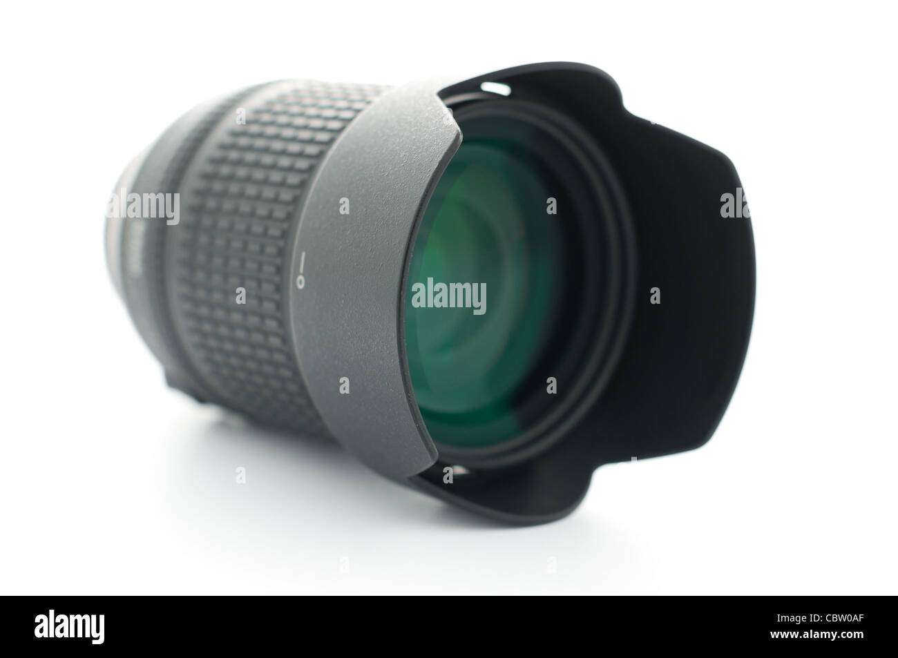 photo zoom lens isolated on white, shallow depth of field, focus on ...