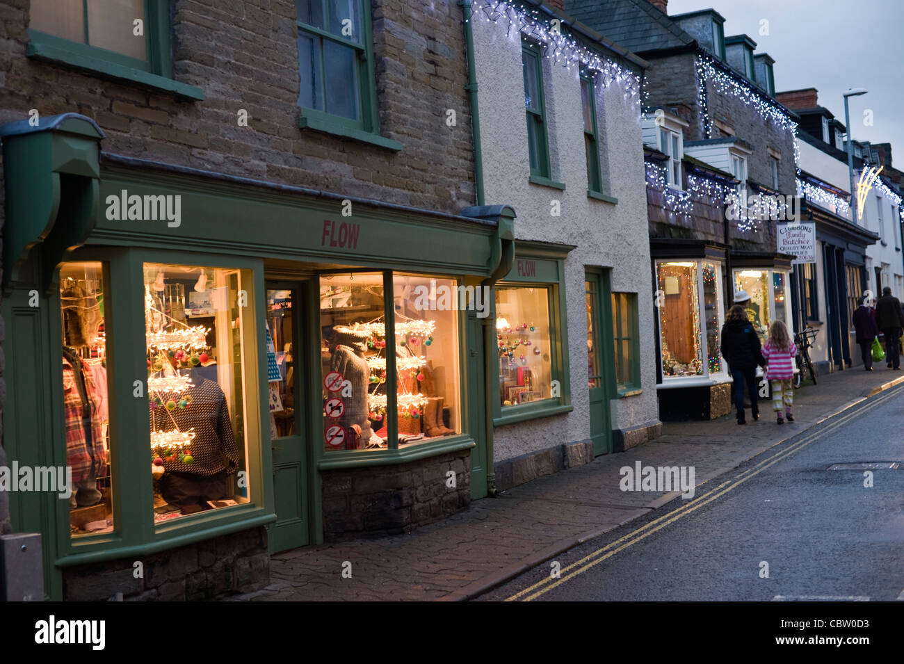 Christmas window display in Flow clothes fashion shop Hay-on-Wye Powys ...