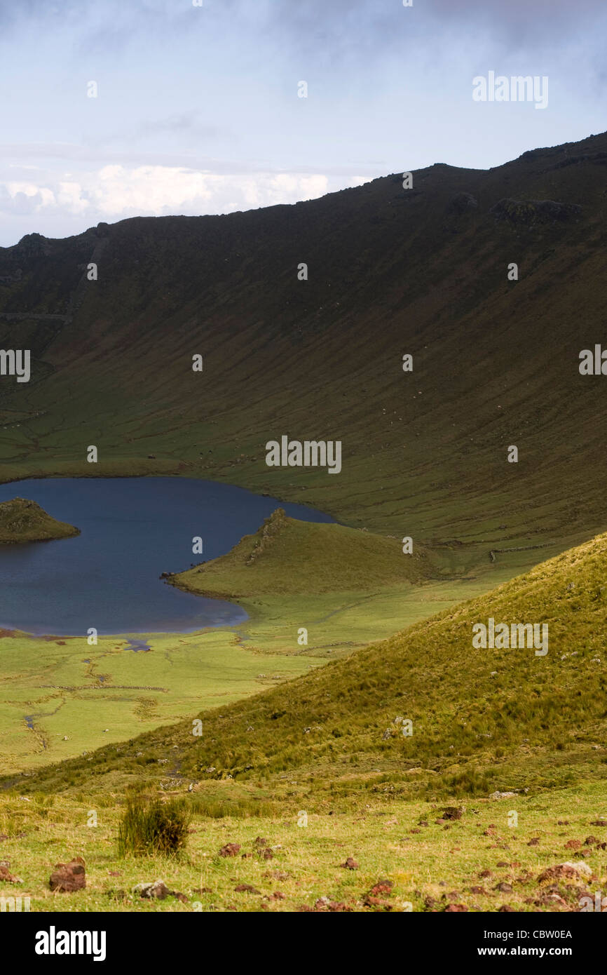 The volcano crater on the island of Corvo, the smallest and most ...