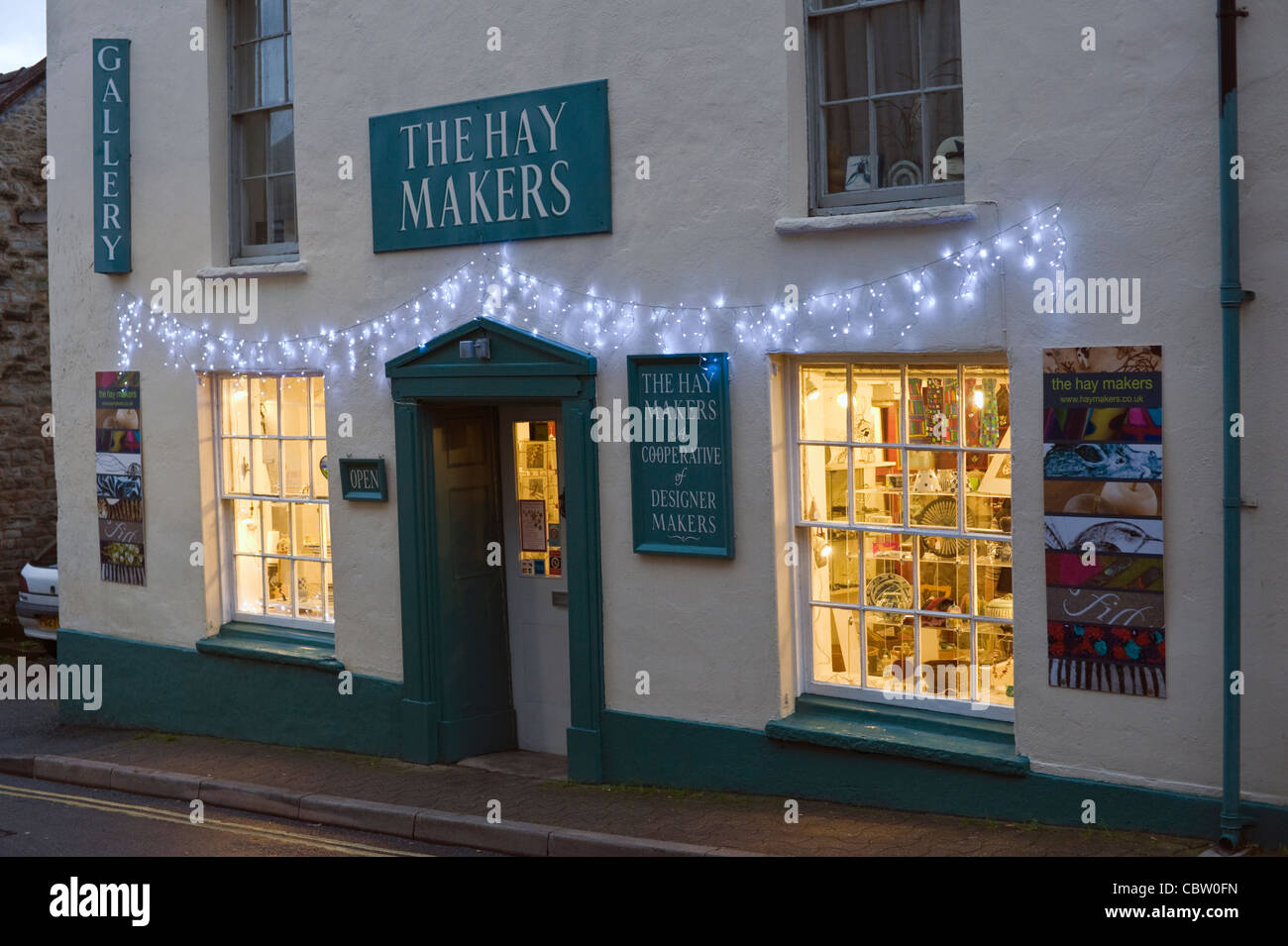 The Hay Makers Gallery with Christmas decorations in Hay-on-Wye Powys ...
