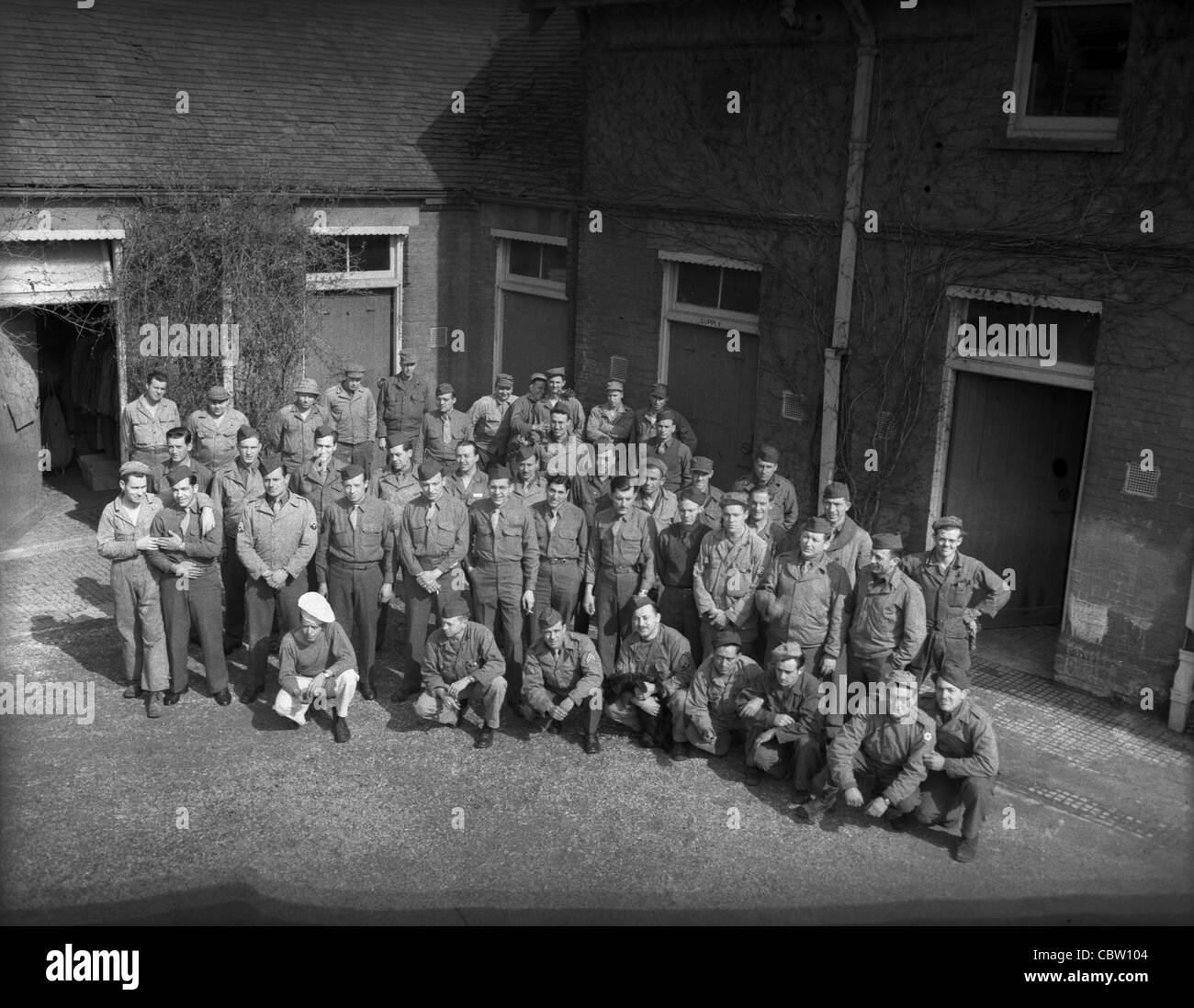 Europe and England during World War II. large group of American GIs ...