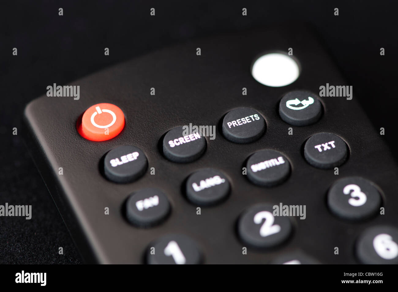 Television remote control black buttons.Red button ON / OFF Stock Photo ...