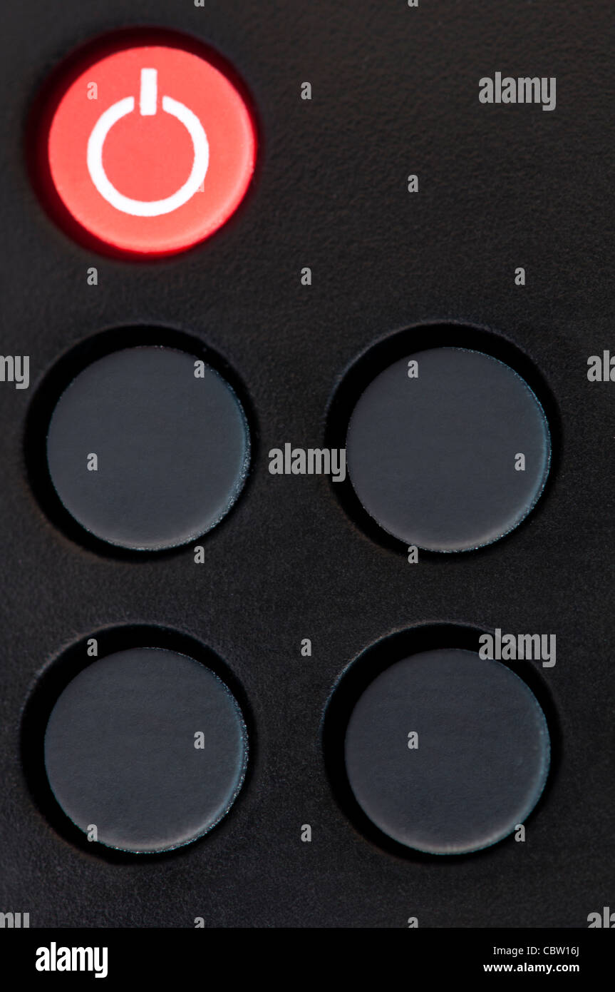 Television remote control black buttons.Red button ON / OFF Stock Photo ...