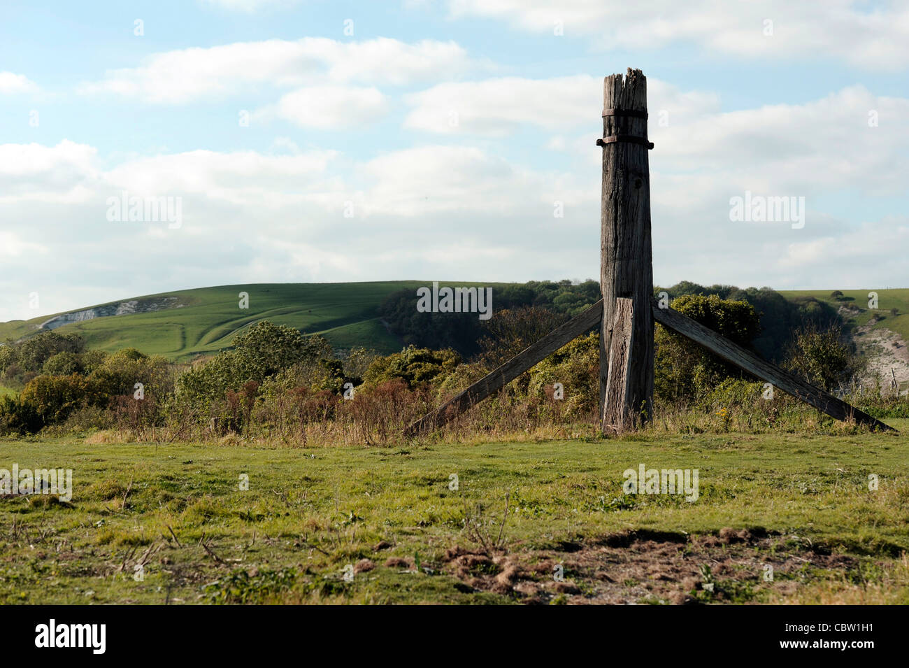 Old windmill post on Mill Plain, Glyndebourne, east Sussex Stock Photo ...