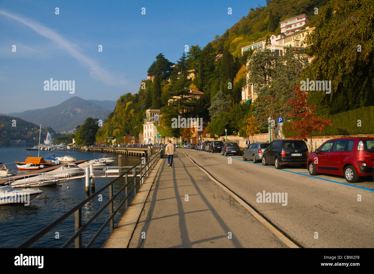 Viale Geno lakeside street by Lago di Como the Como lake at Como town ...
