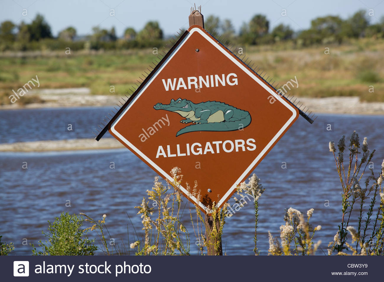 Alligator Warning Sign Stock Photos & Alligator Warning Sign Stock ...