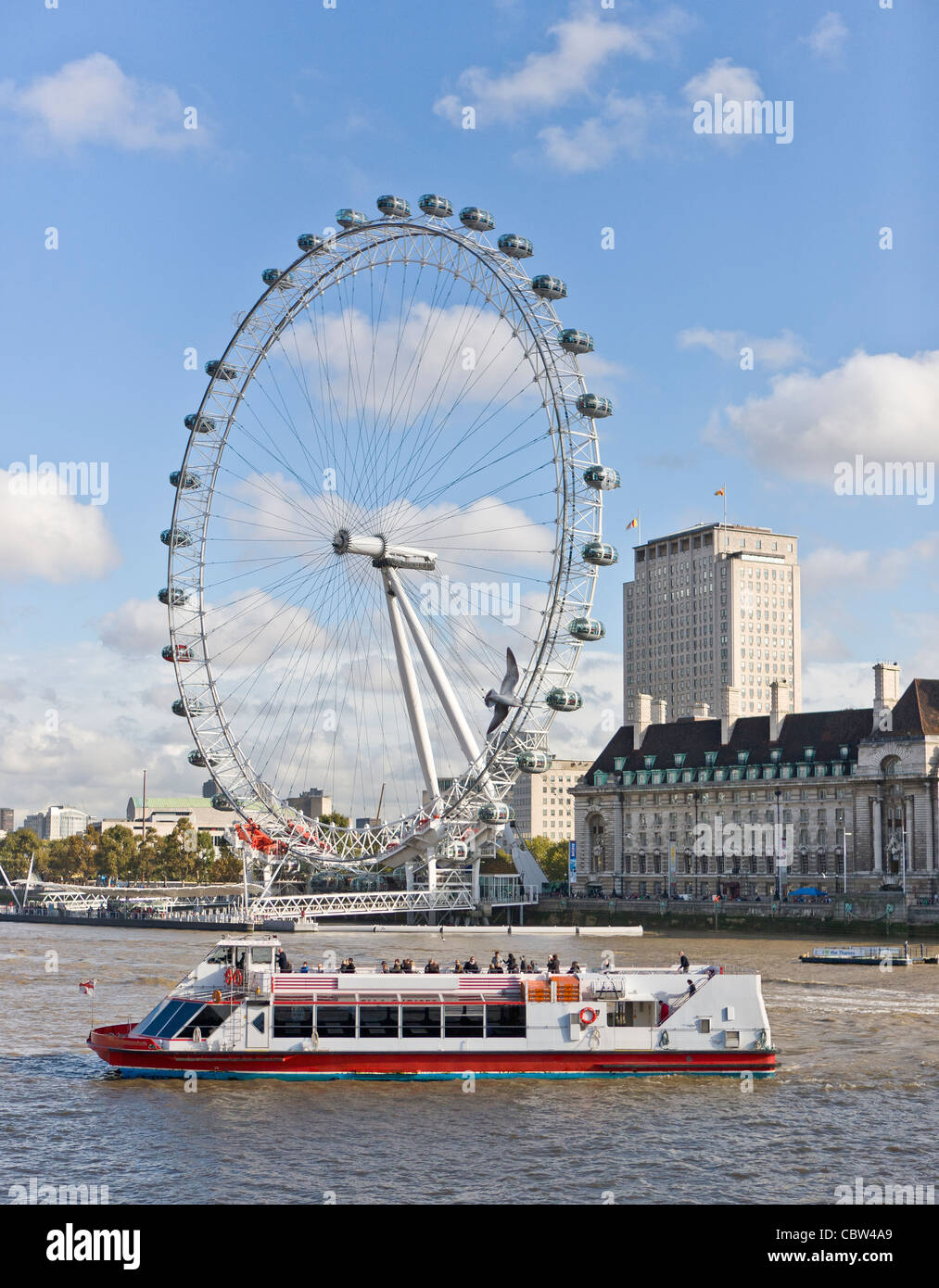 Afternoon boat ride on the River Thames, with the London Eye in the ...