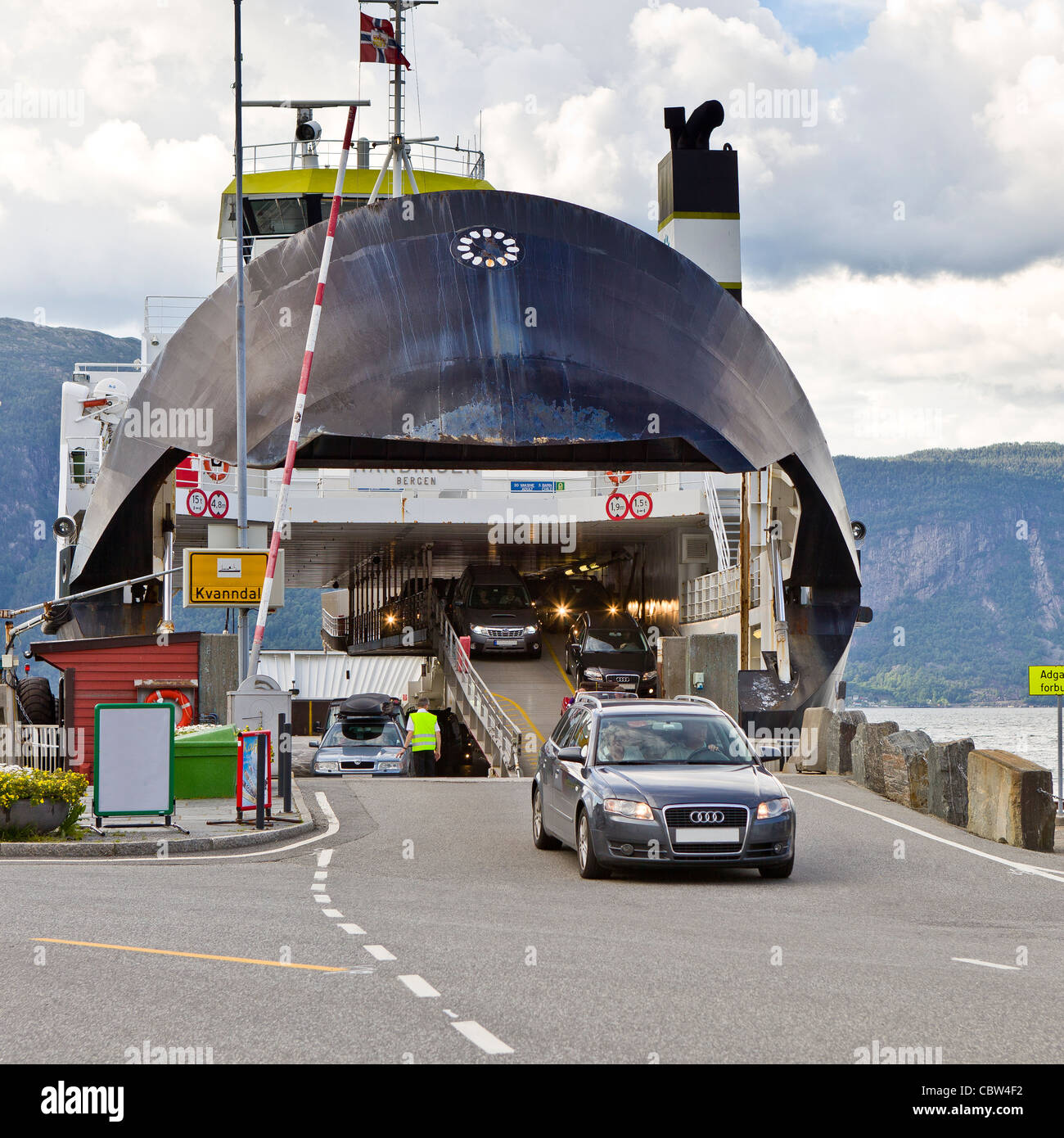Cars exiting Utne Ferry, Norway Stock Photo - Alamy