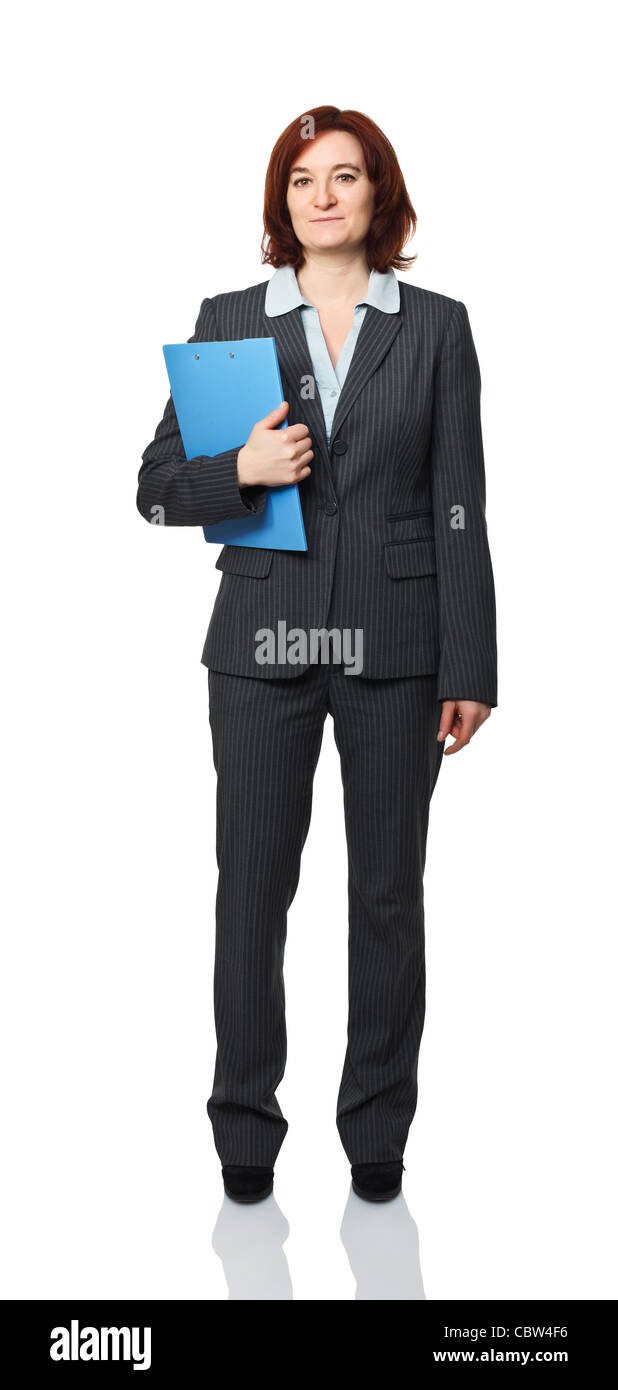 standing woman holding file folder Stock Photo - Alamy