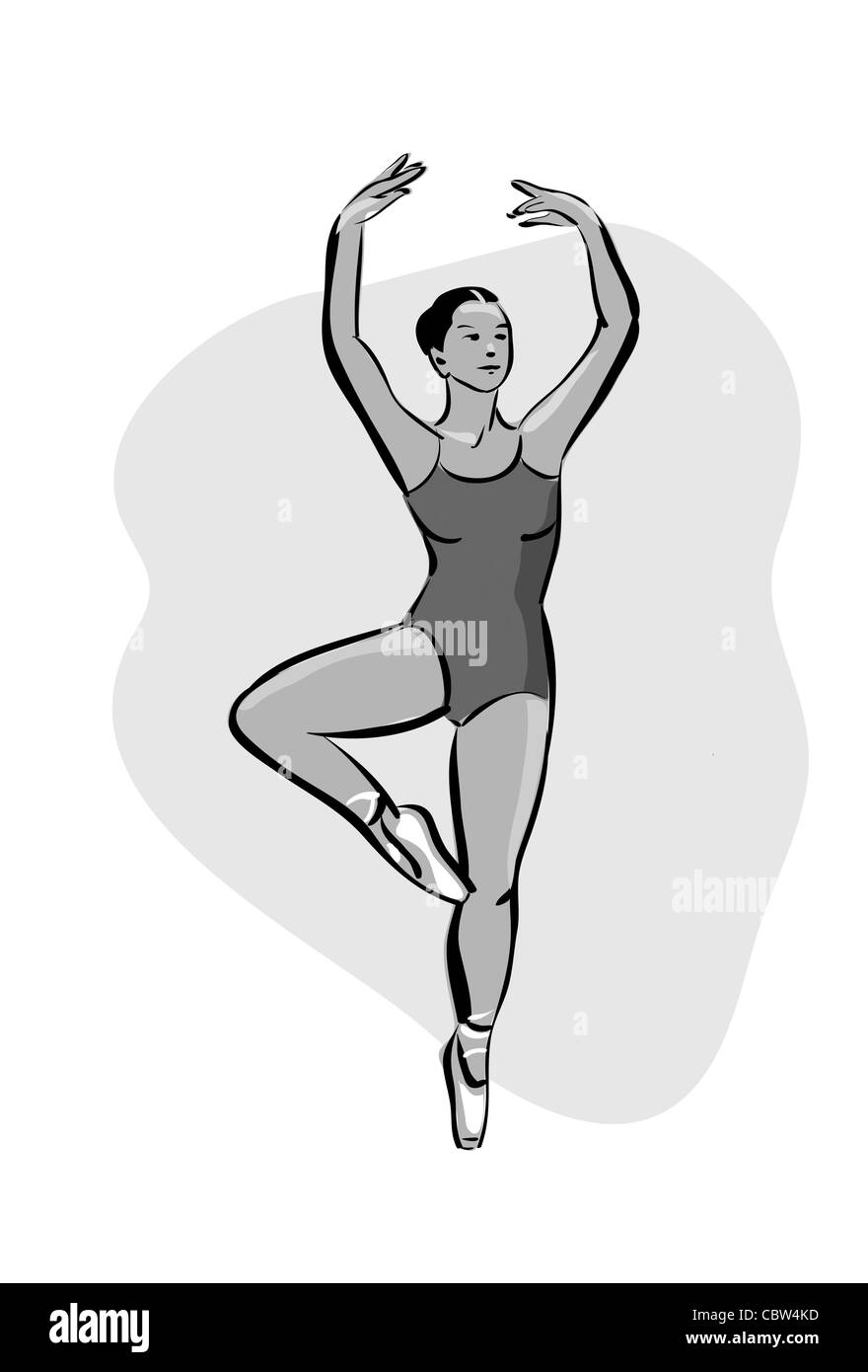 ballet dance pose greyscale illustration Stock Photo - Alamy