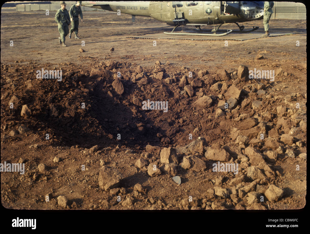 122 rocket crater next to 4th aviation helicopter after tet in the 4th ...