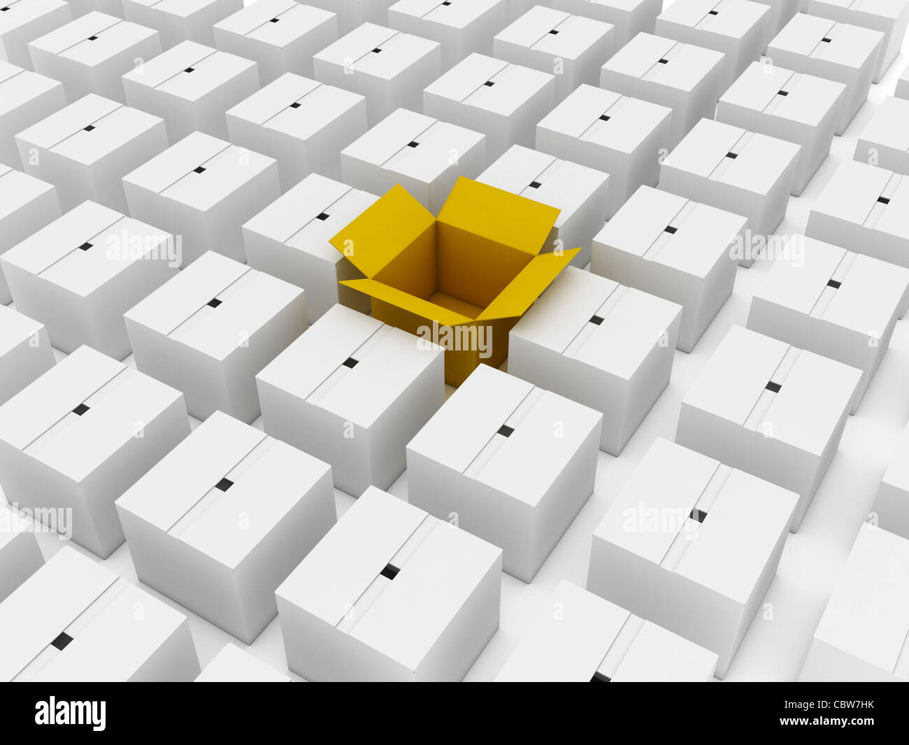 3d rendering of a lot of cardboard boxes where a single box is open ...