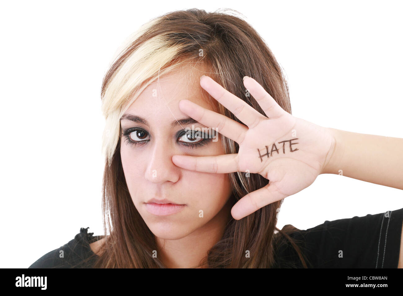 Close up shot of a angry teenager, isolated on white background Stock ...