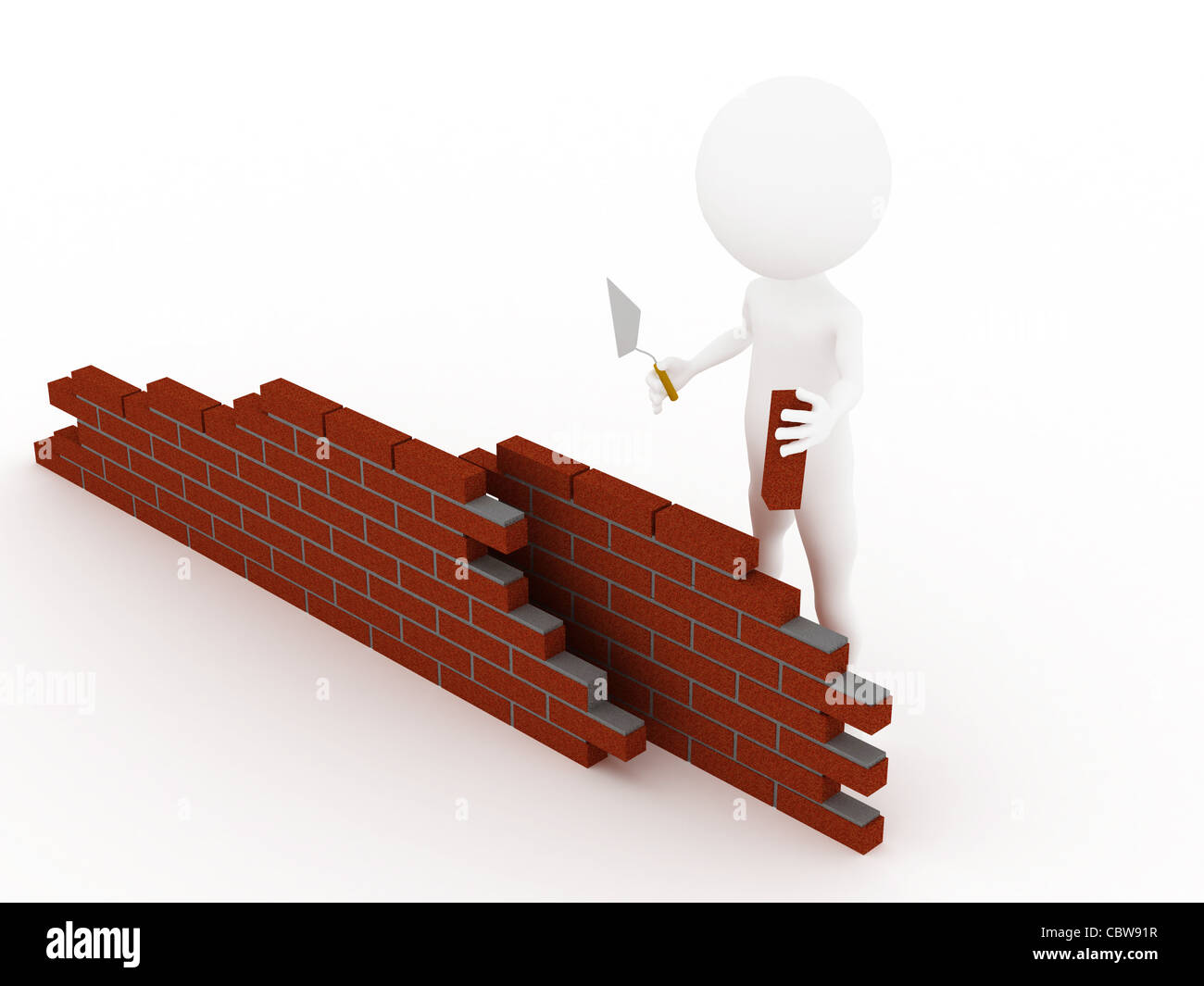 3d man in a hardhat building brick wall Stock Photo - Alamy