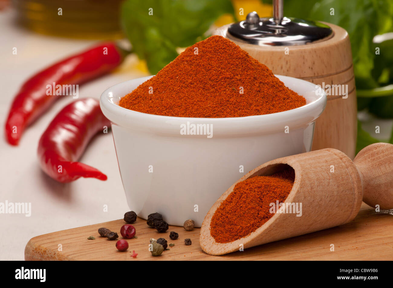 red powder chili and grainy color pepper Stock Photo - Alamy