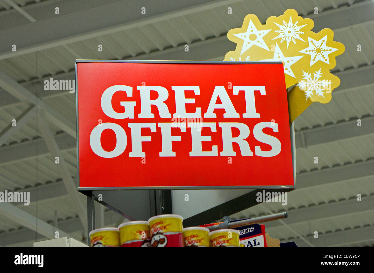 A " great offers " sign in a sainsburys store, uk Stock Photo - Alamy