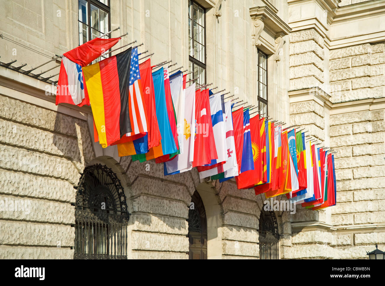 Flags of nations different countries on Hofburg complex building Vienna ...