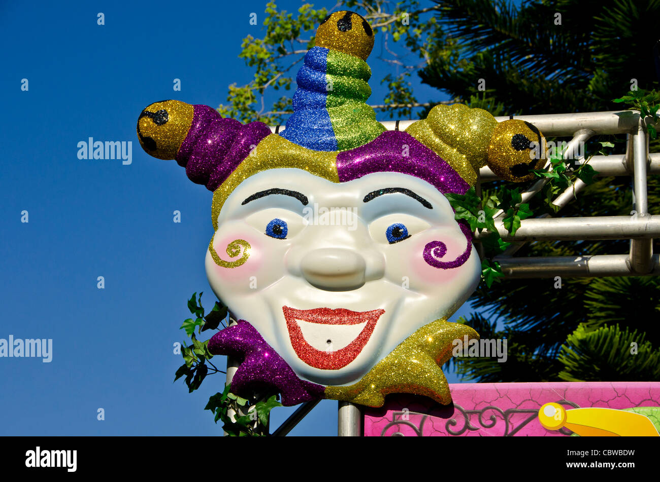 Mardi Gras jester clown face at Universal Studios Orlando Florida Stock ...
