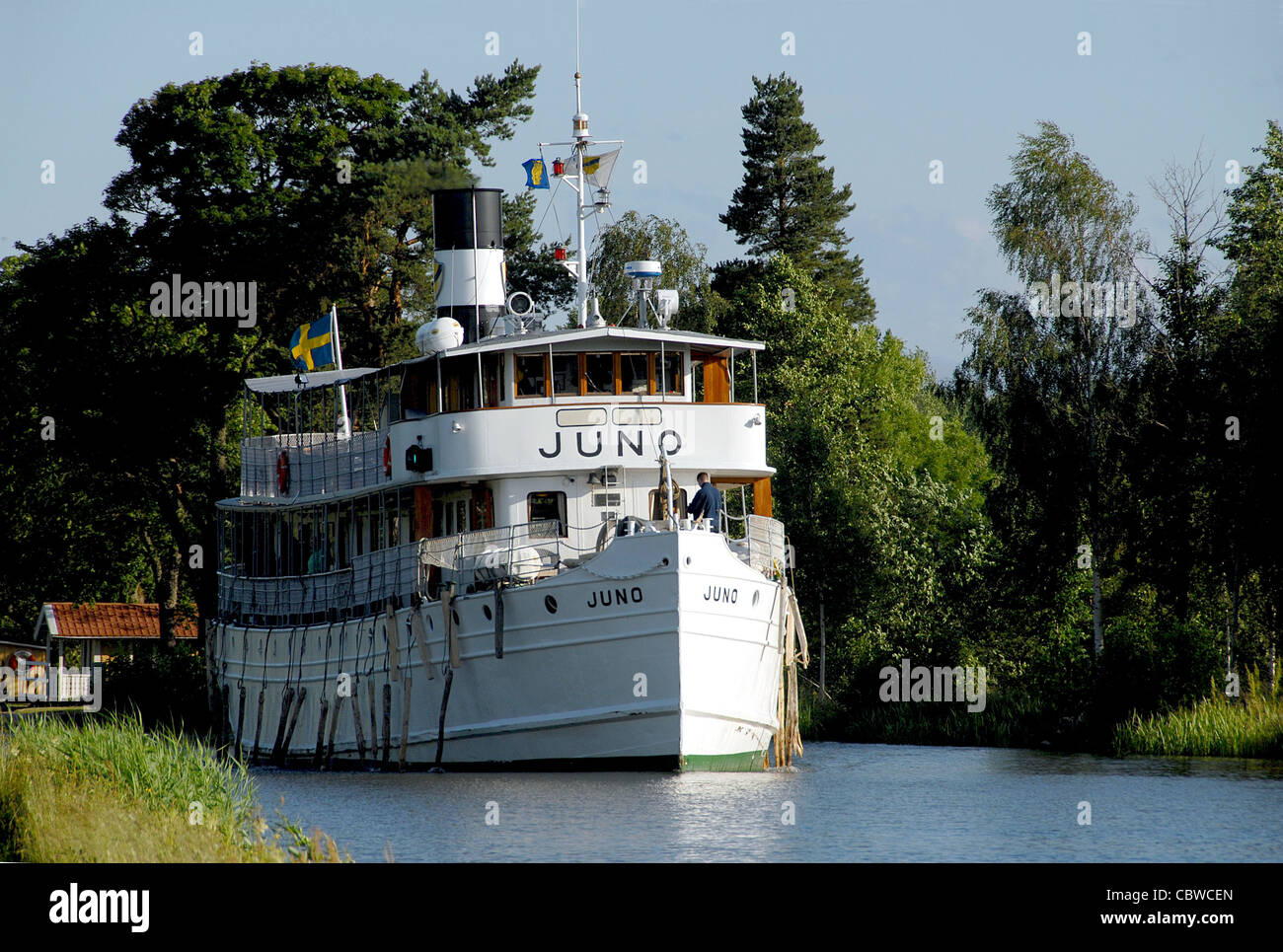 The historic steamer MS Juno cruising Göta Canal between Riksberg and ...