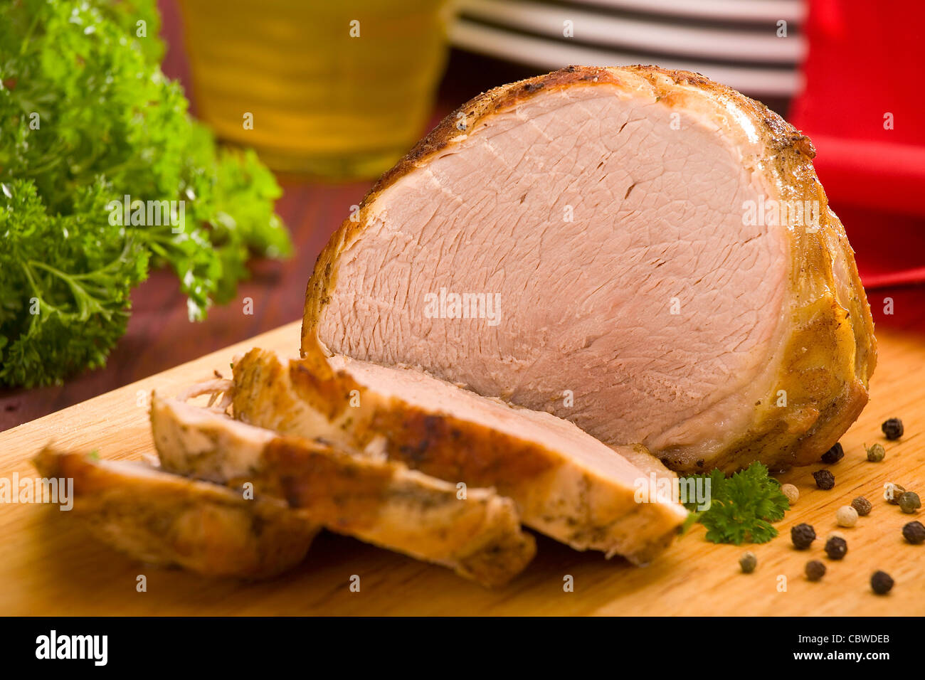 baked pork ham on chopping board Stock Photo - Alamy