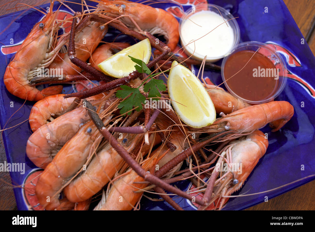 A huge plate of cooked prawns on sale at the Huka Prawn Park Cafe ...