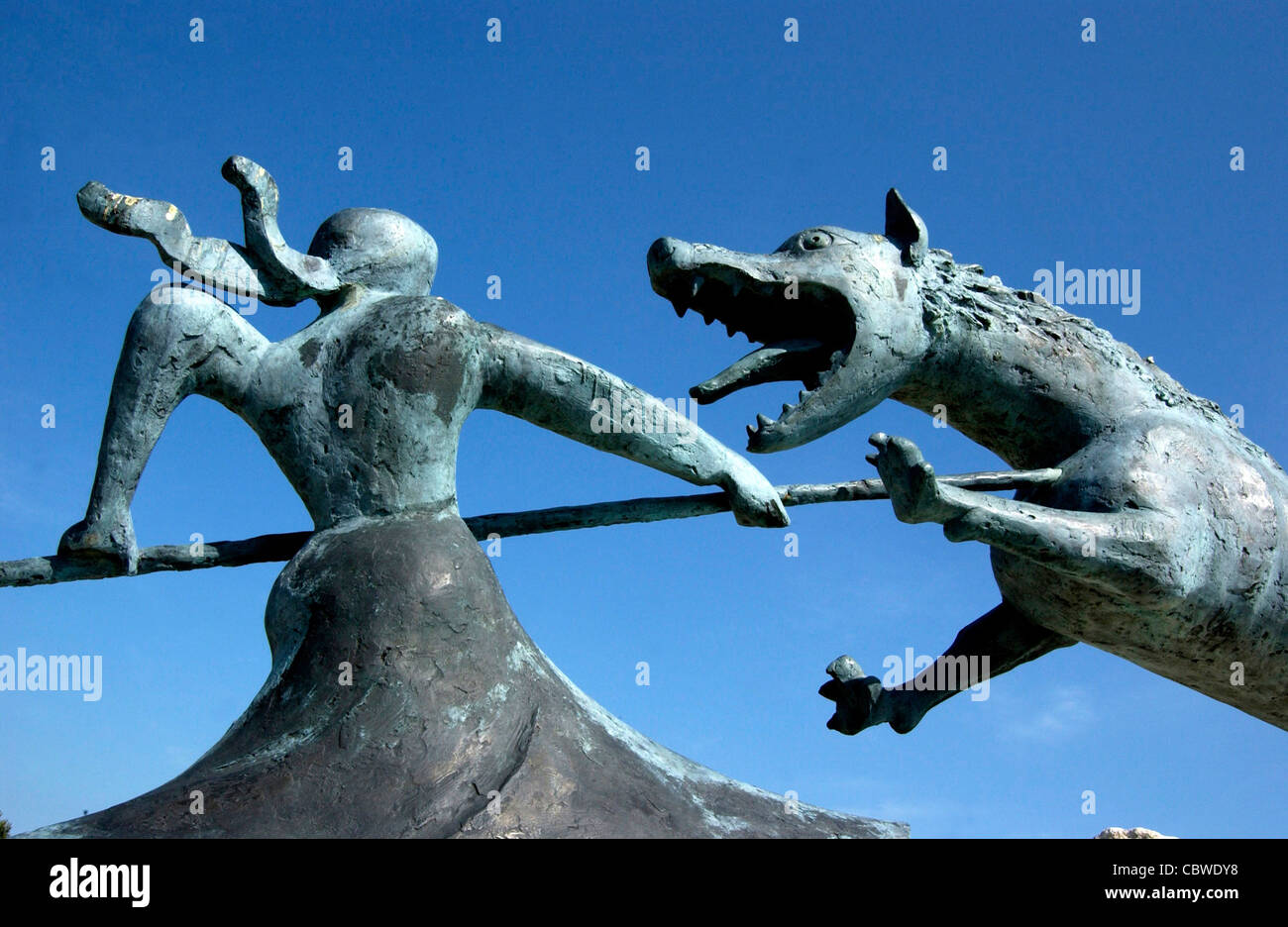 Sculpture of Beast of Gevaudan werewolf or wolf at Auvers, Haute Loire ...